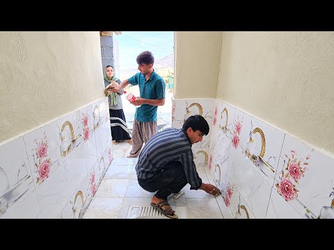 ✨🏠 Finish tiling the bathroom and toilet floors and whitewashing the inside🧼