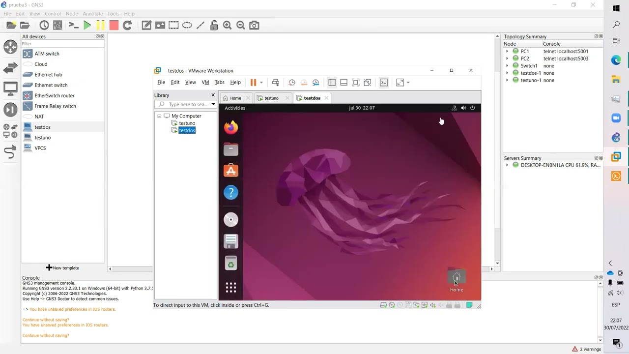 GNS3 | Implementación de máquinas virtuales con vmware pro en topología ...