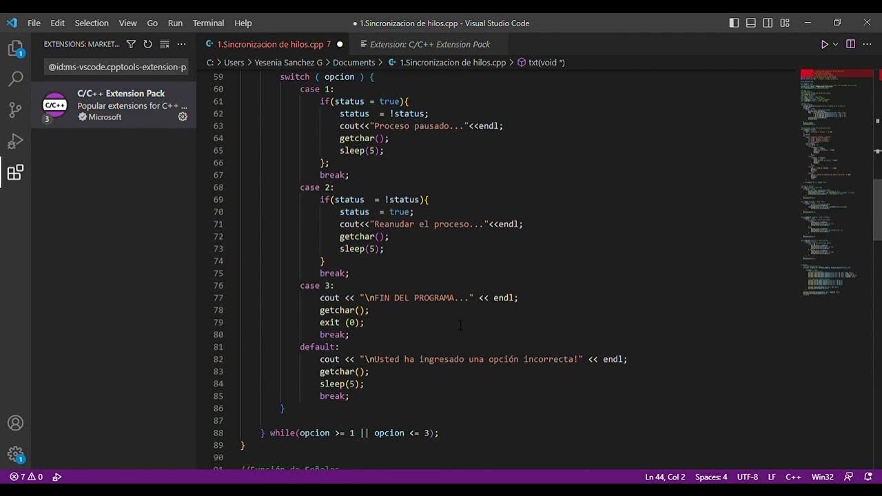1 Sincronizacion de hilos cpp Visual Studio Code 2023 02 19 21 24 22 ...