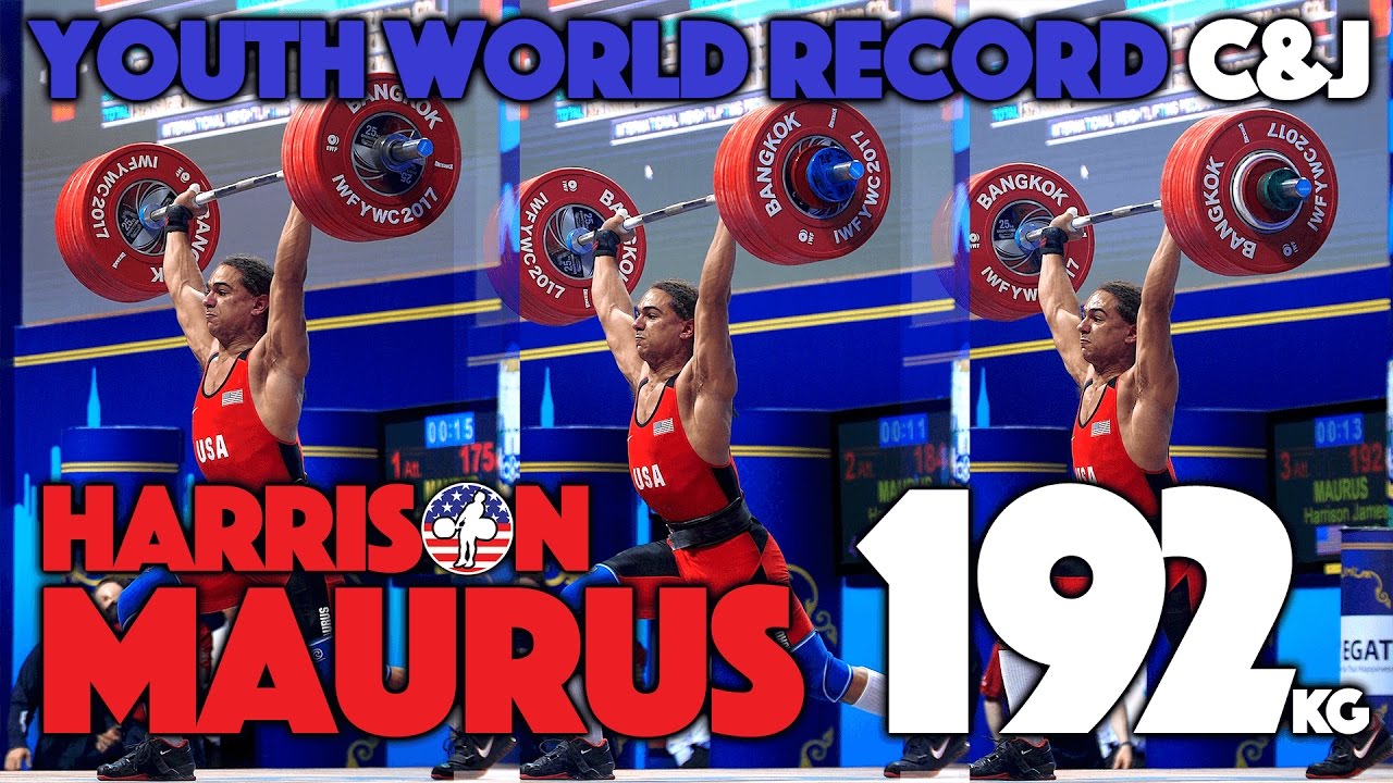 Harrison Maurus (77, 17 y/o) - 192kg Clean and Jerk Youth World Record [4k 50p] - YouTube