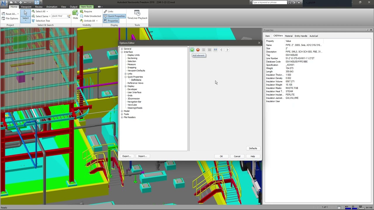 Show CadWorx properties in Navisworks Quick Properties - YouTube