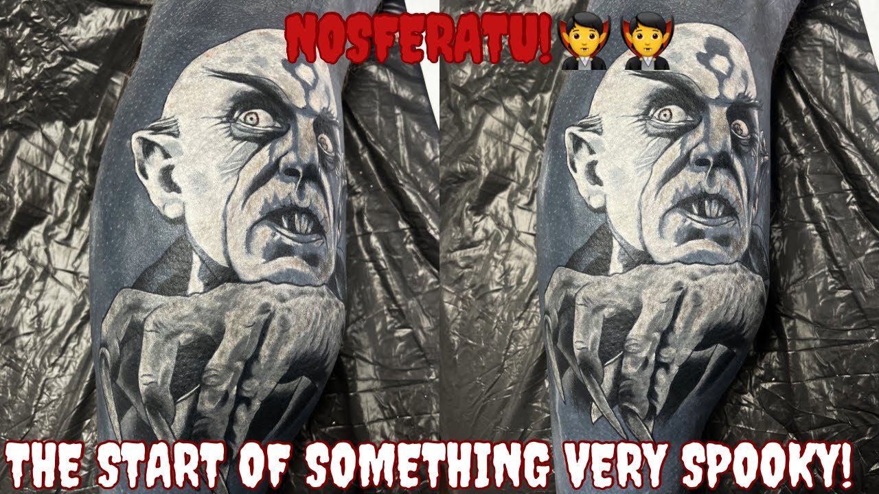 Nosferatu White and Black on Black Leg tattoo Session 1. #ink #inked # ...