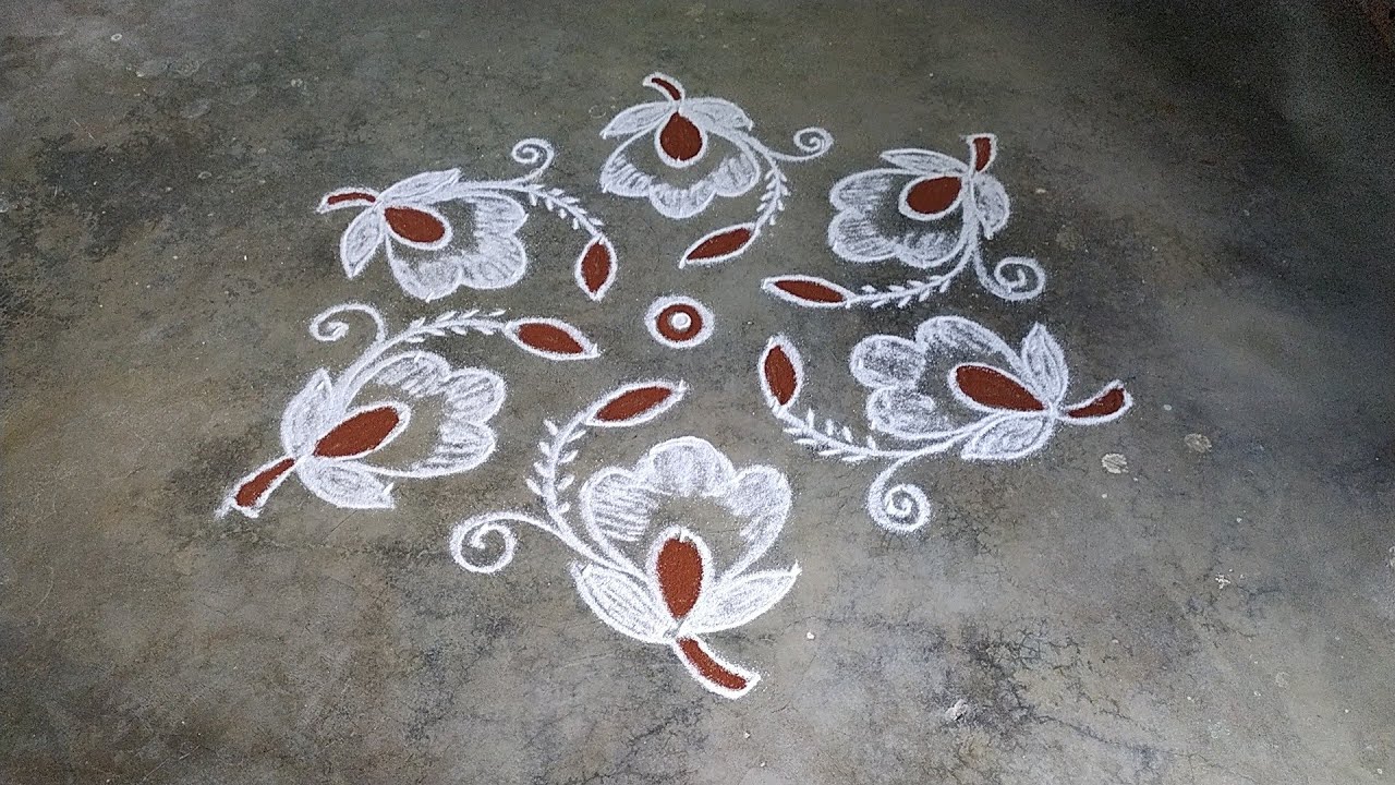 Flowers and Buds Kolam (9*5)Dots | poo Kolam |ADVENTURE KOLAM - YouTube