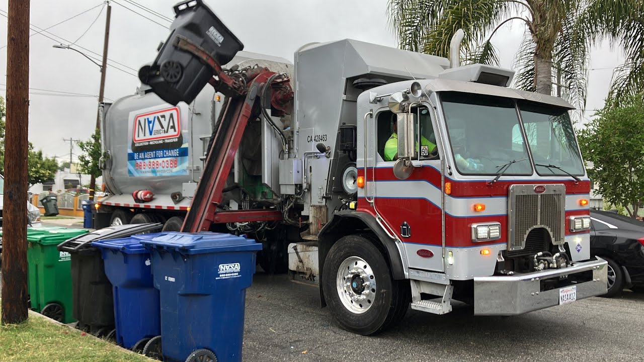 NASA services garbage truck on trash very quiet am rep truck on revving ...