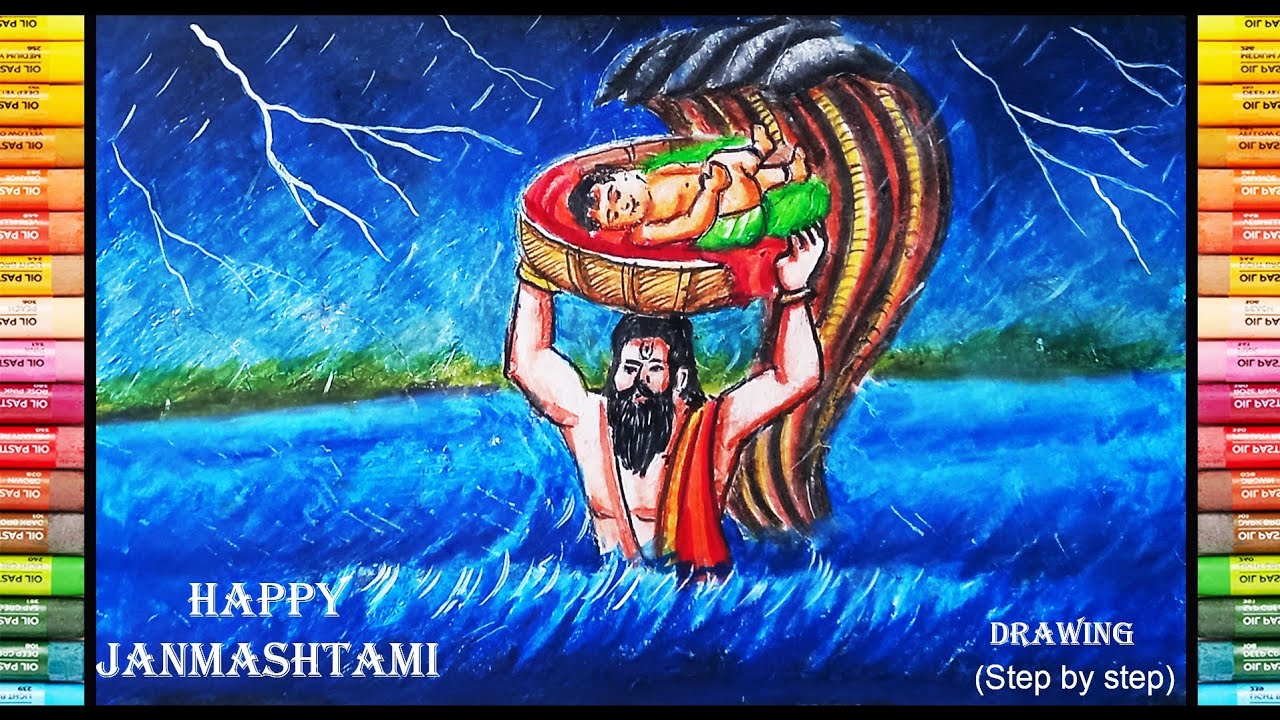 Happy Janmashtami Drawing || How to Draw Happy Janmashtami Scenery Step ...