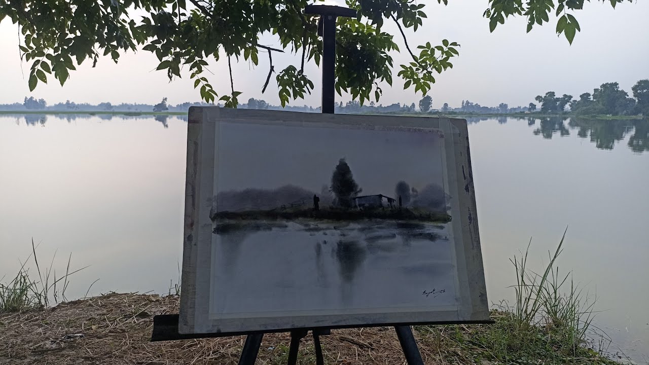 (Watercolor painting during flood). Easy Watercolor Landscape Painting ...