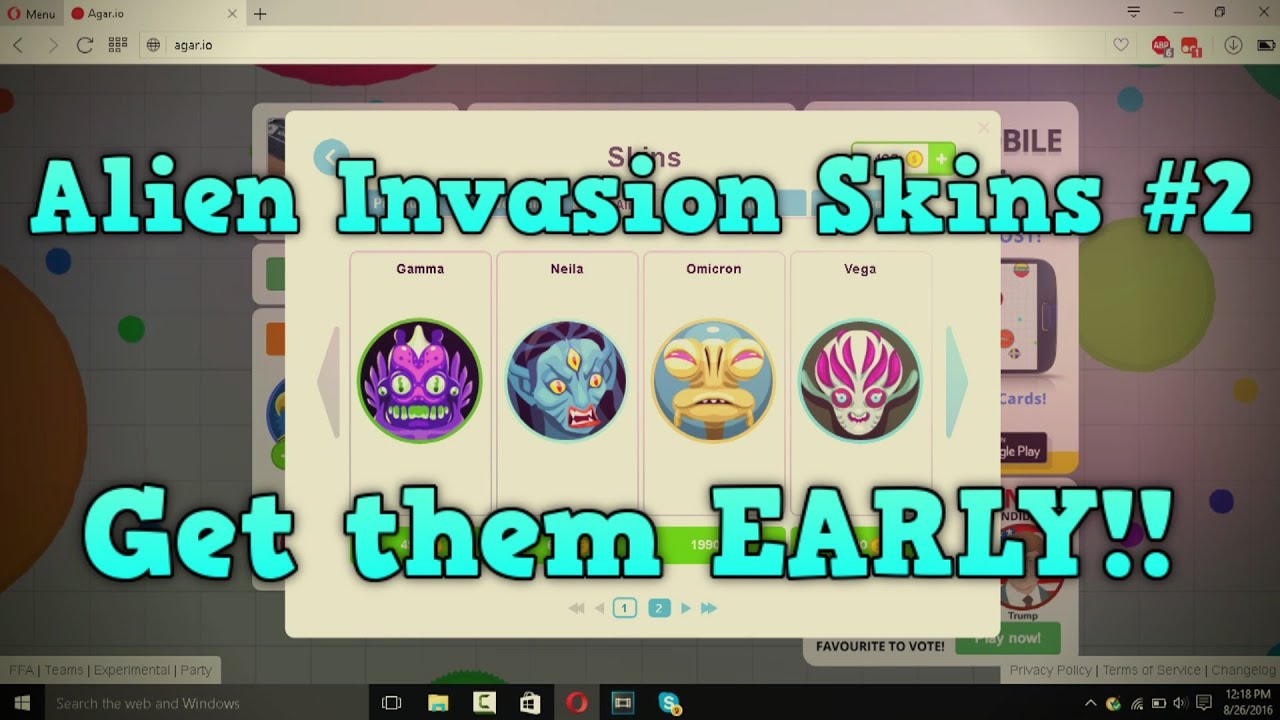 Alien Invasion Skins 2 in Agar.io!! Get them early! How to: GET ALIEN ...