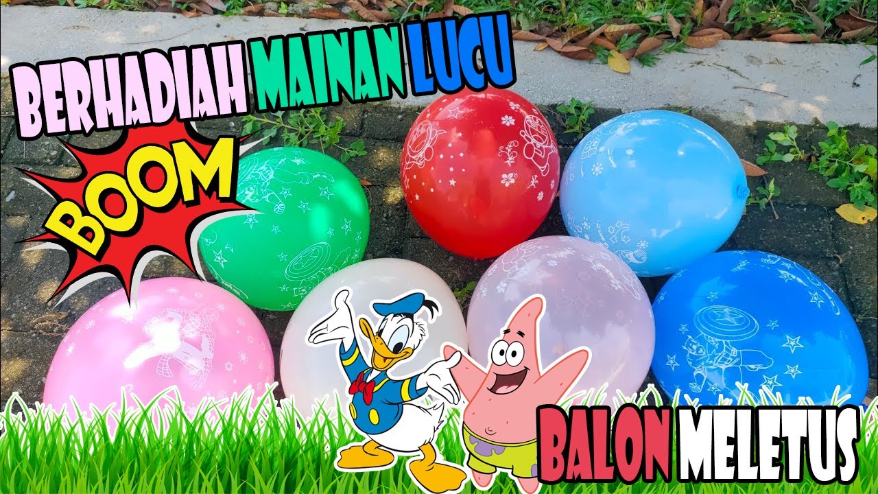 BALLOON EXPLODE WITH PRIZES OF DONAL DUCKS AND PATRICK STAR TOYS IN THE PARK - YouTube
