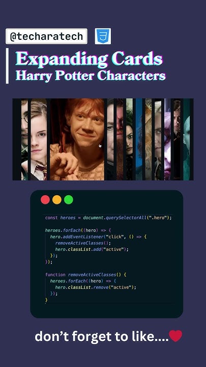 Expanding cards with Harry Potter Characters. #html #css #javascript #frontend #webdevelopment ...