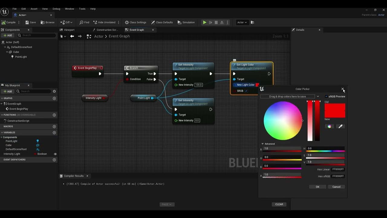 Ue5 Blueprints Tutorial 047 2 Nodes Set Intensity Set Light Color Youtube