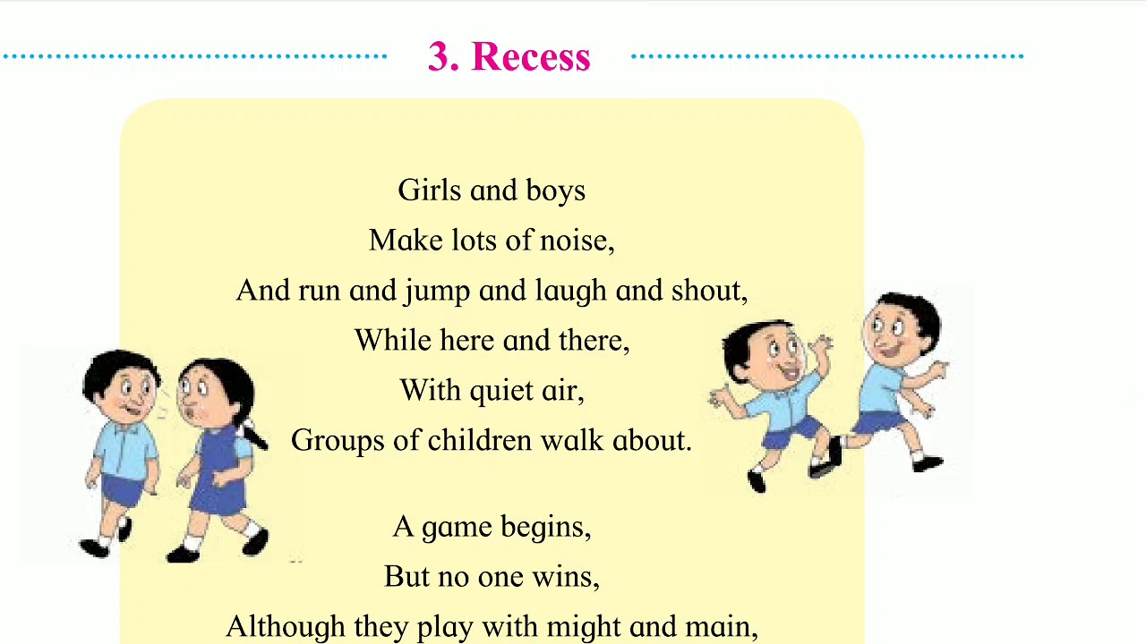 ""RECESS" poem chapter 3 class 4 English maharasthra board - YouTube