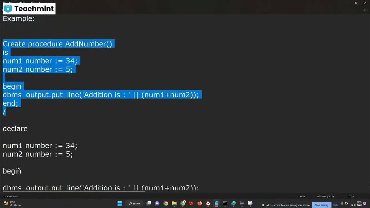 Day 8 Oracle Stored Procedure With Parameters In Plsql Youtube
