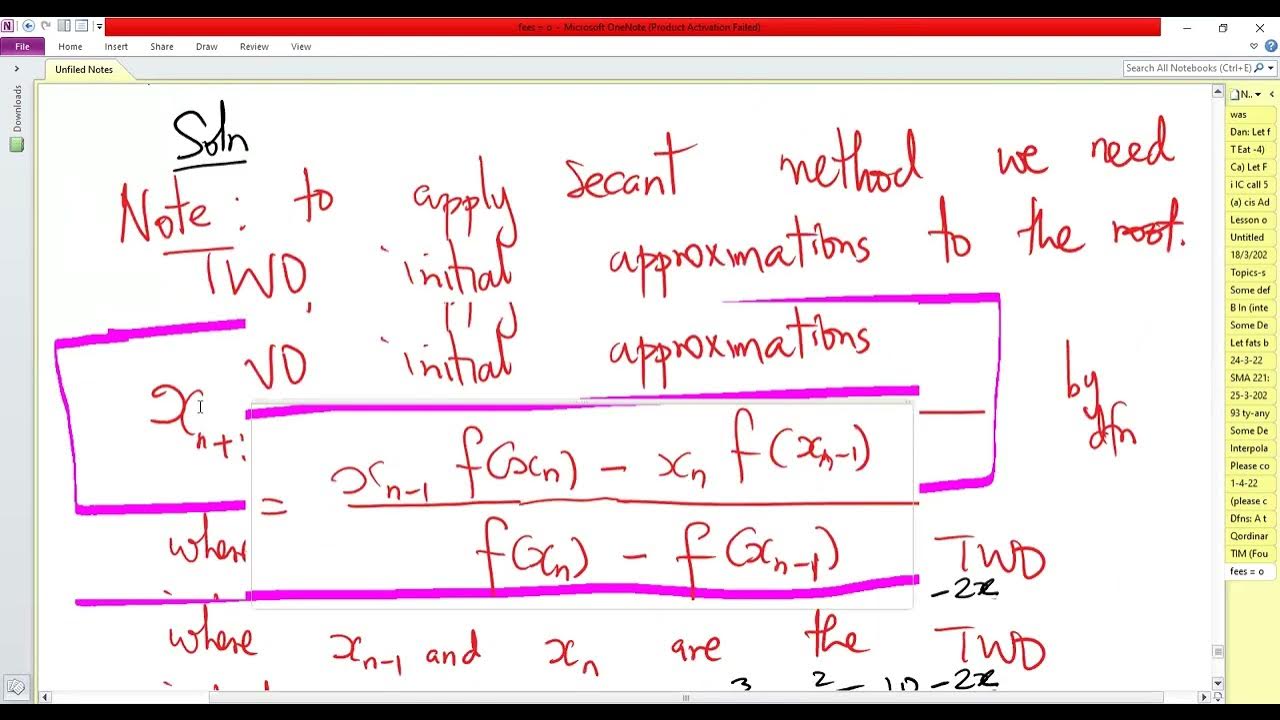 Solving Non-linear Equation f(x)=0 Part 9 of 11 (The Secant Method ...