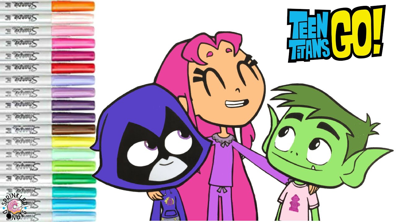Teen Titans Go Coloring Book Pages Starfire Raven and Beast Boy Pajama ...