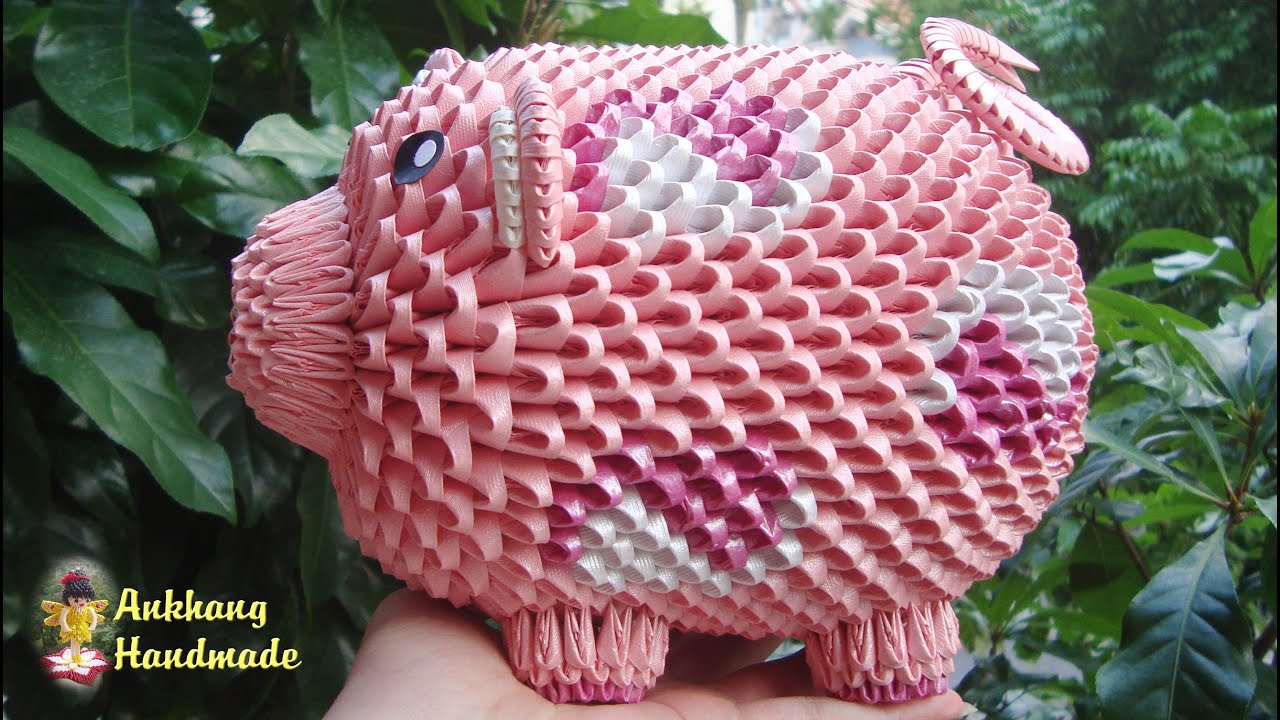 3d origami piggy tutorial | DIY paper piggy home decoration | Tutorial ...