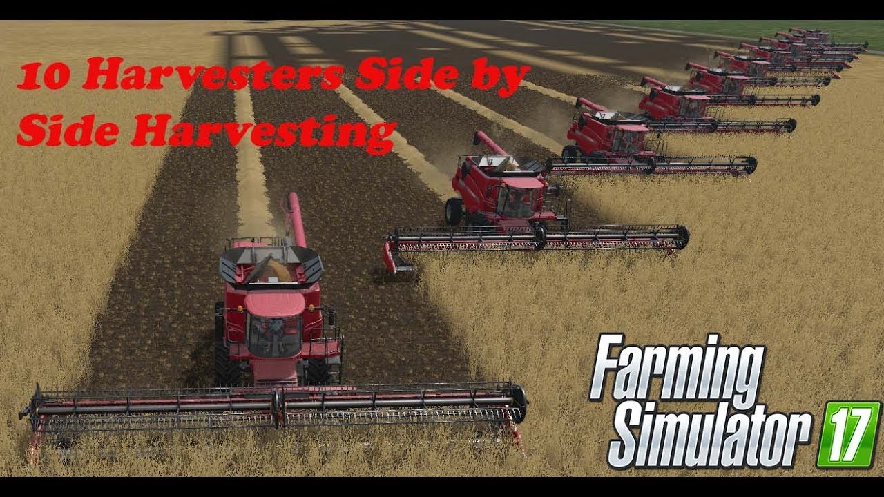 Farming Simulator 17 - 10 Harvesters Side by Side Harvesting - YouTube