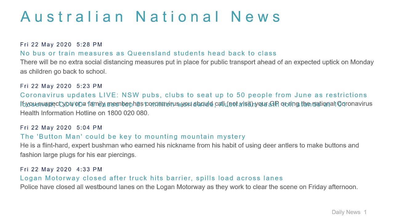 National News Headlines for 22 May 2020 - 6 PM Edition - YouTube