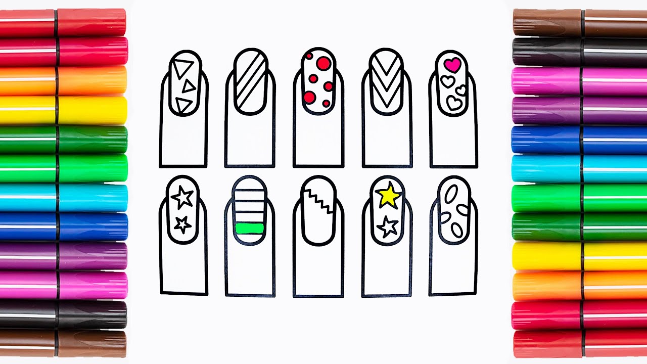 Coloring book for girls Learn colors and draw nails - YouTube