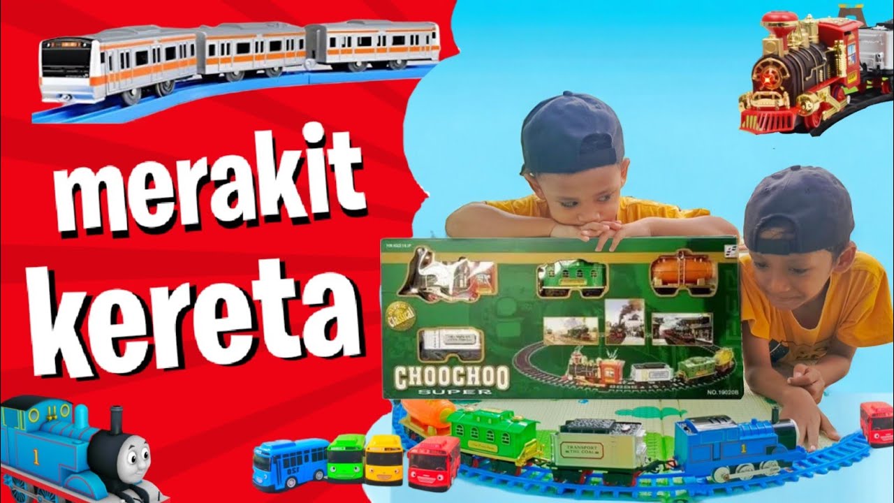 menemukan mainan kereta api, merakit dan bermain kereta api thomas and ...