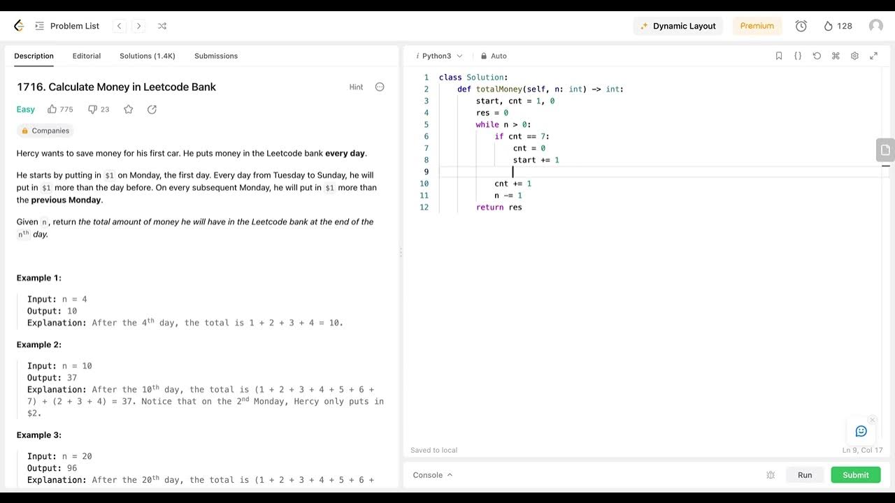 LeetCode December Daily - Day 06 - 1716. Calculate Money in Leetcode Bank - YouTube