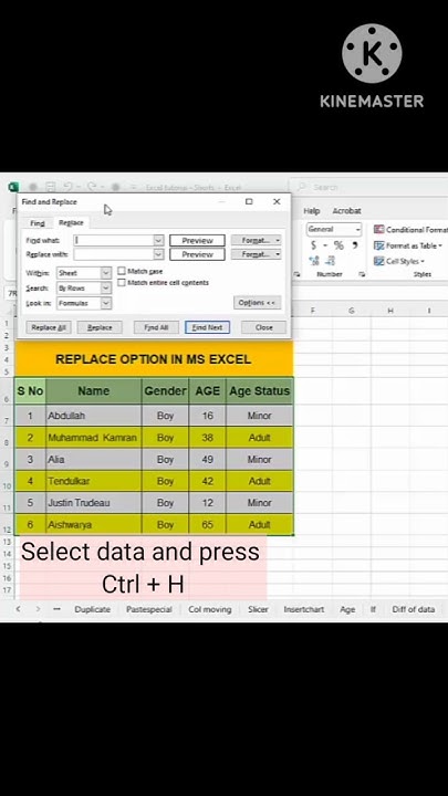 Replace option | Advance find option #excel #exceltips #exceltricks #shorts - YouTube