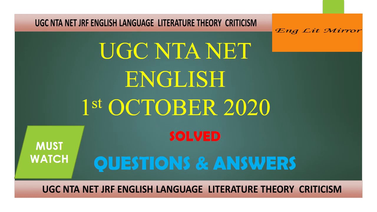 UGC NTA NET ENGLISH 1st OCTOBER 2020 QUESTION PAPER ANALYSIS ENGLISH ...