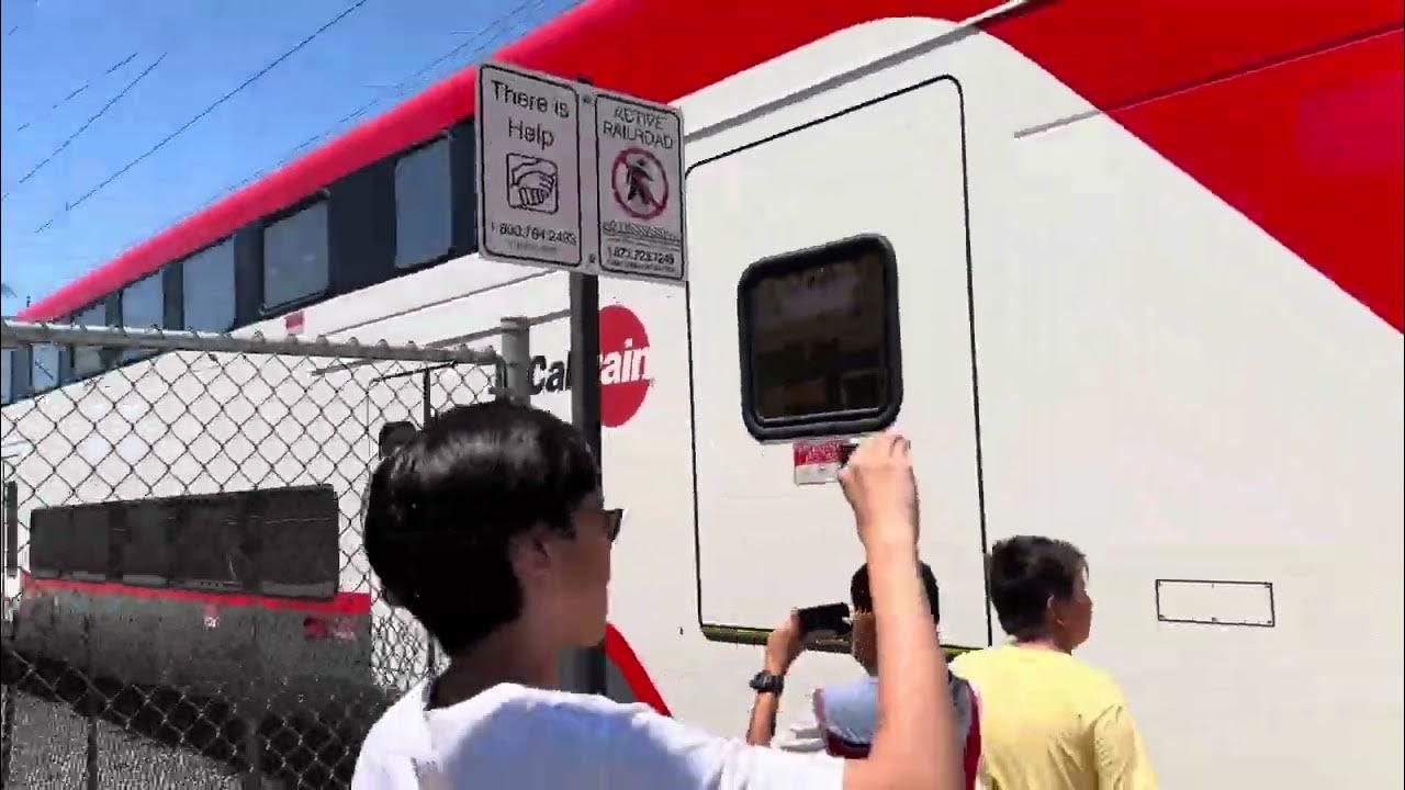Caltrain EMU Train Set departs Santa Clara northbound w/ a friendly crew - YouTube