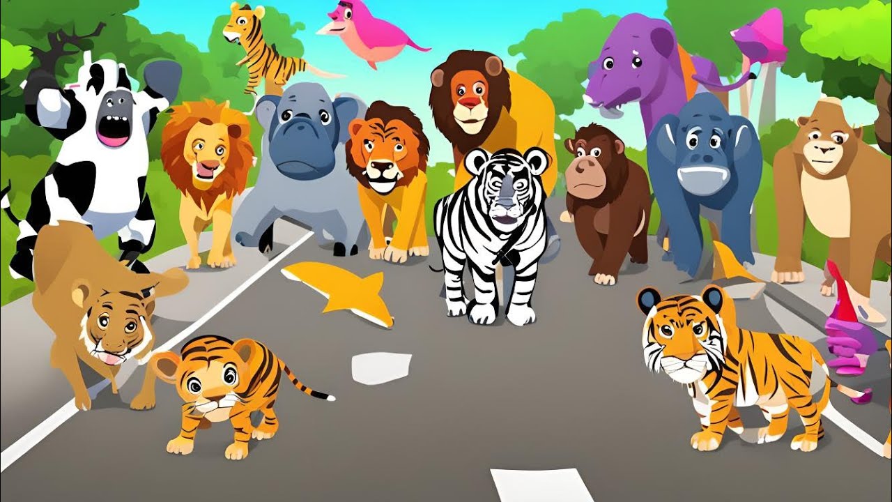 Learn Colors With Animals Cow, Tiger, Lion, Gorilla, Elephant, Shark ...