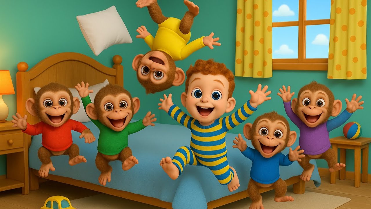 5 Little Monkeys Jumping on the Bed 🐵 | Fun Kids Song & Bedtime Story ...