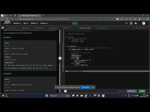 Add two numbers represented by linked lists GFG POTD Python Solution geeks for geeks problem of ...