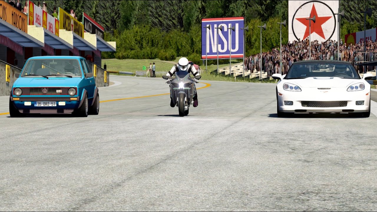 Kawasaki Ninja H2 Black Carbon vs Drag Factory VW Golf MK1 vs Drag ...
