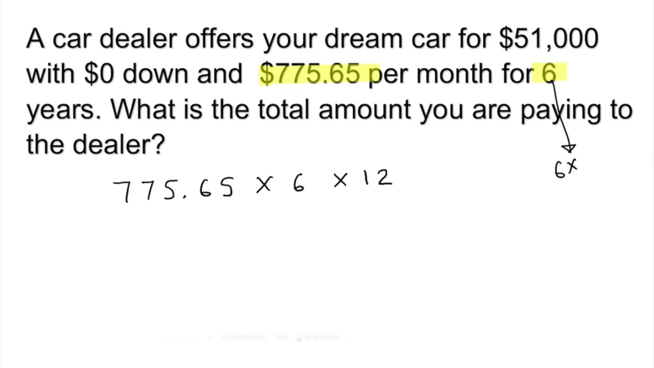 Calculating Total Amount When Monthly Payment and Year Given - YouTube