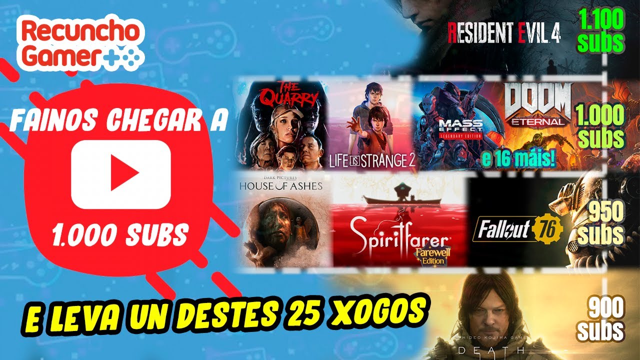 Damos até 25 videoxogos gratis. A polos mil subs! Resident Evil 4, Doom ...