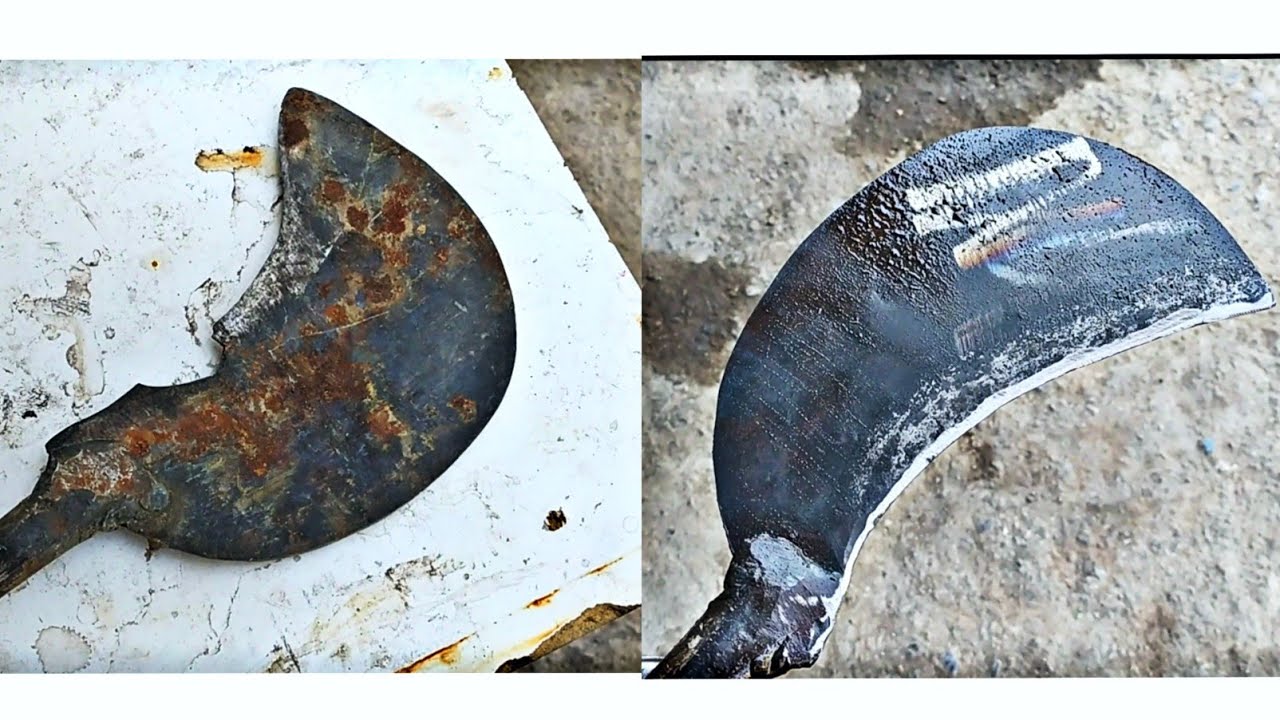 Repairing the broken edge of a handmade cleaver - YouTube