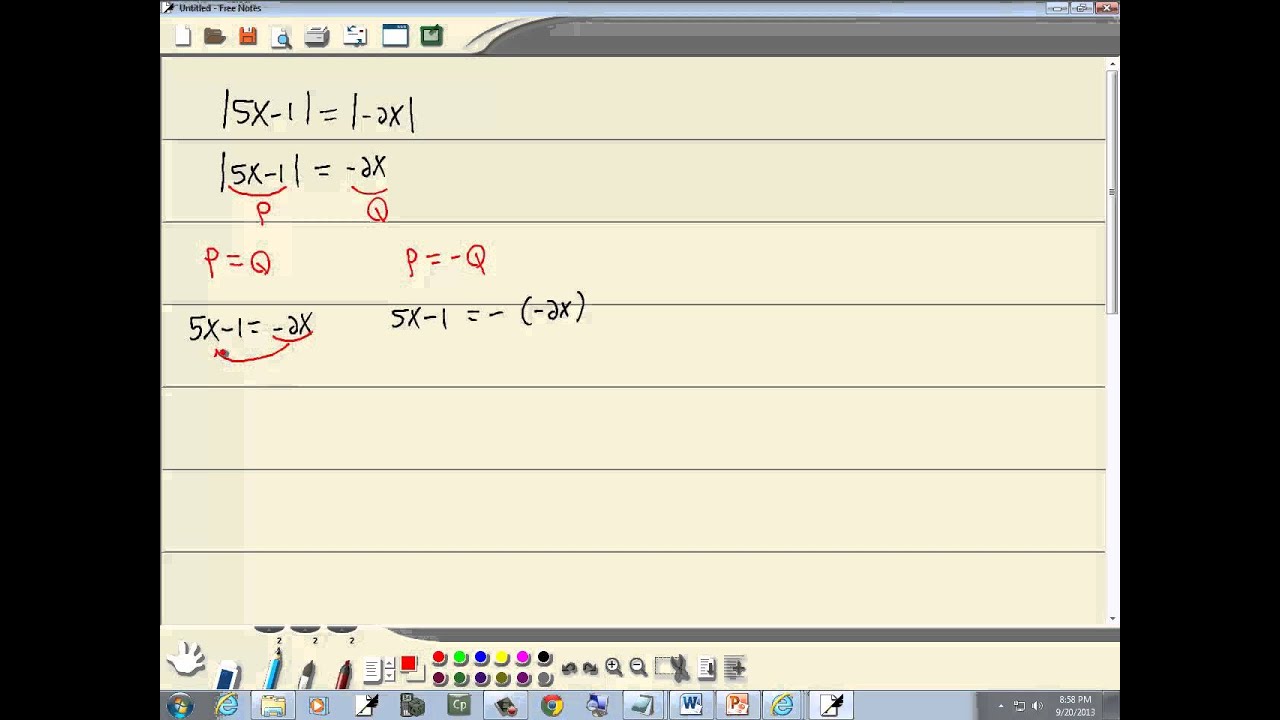 Intermediate Algebra Homework - Absolute Value Equation - P0304277 ...