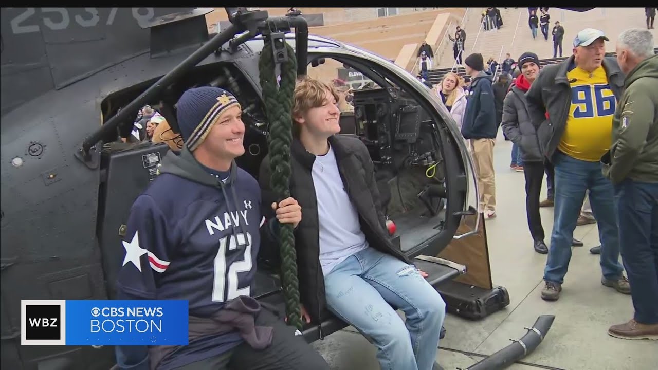 Fans celebrate Army-Navy game at Gillette Stadium in Foxboro - YouTube