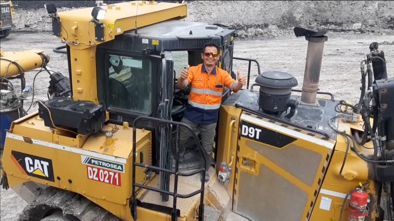 Bulldozer operator preparing work site of Liebherr 9350 excavator # ...