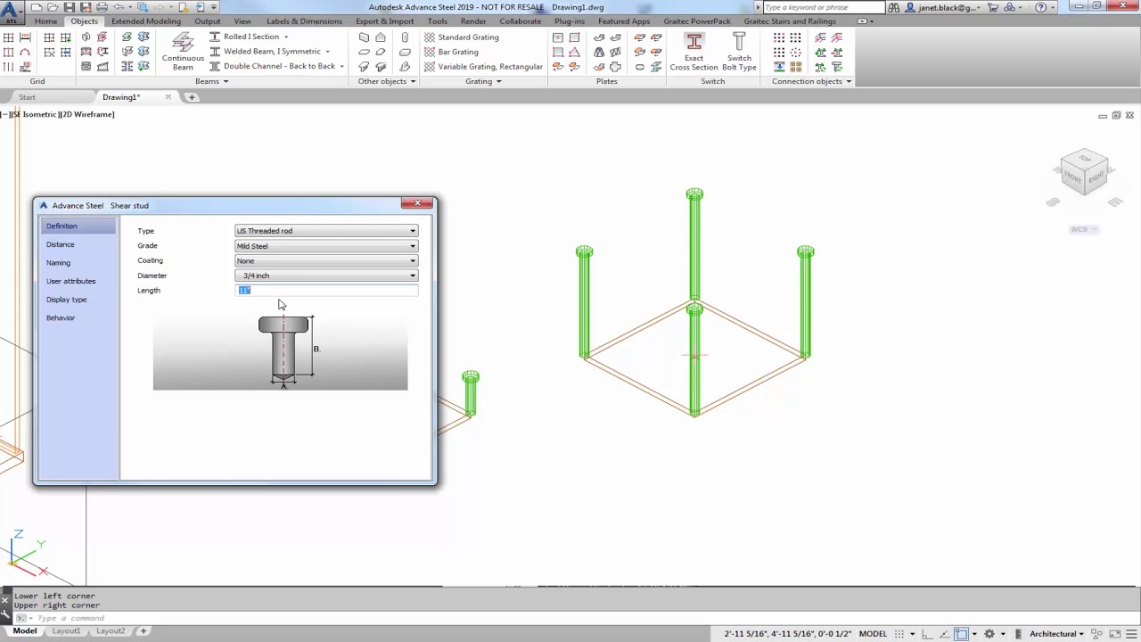 HOW TO CREATE A US THREADED ROD WITH PREFERRED DIAMETERS in ADVANCE ...
