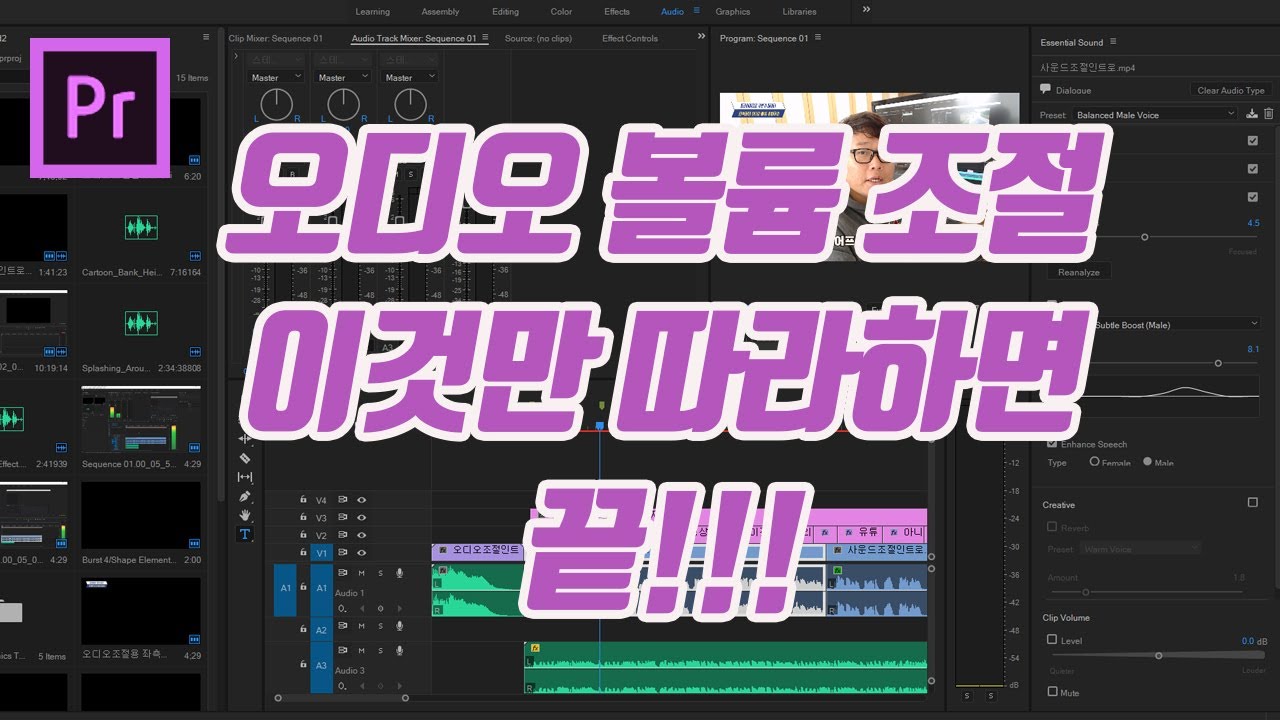 프리미어프로 영상편집 소리가 작을 때 들리지 않을 때 오디오 조절하기 Youtube