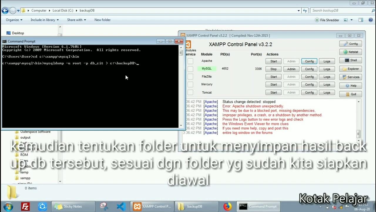 Cara back up database Mysql via CMD ketika xampp bermasalah - YouTube