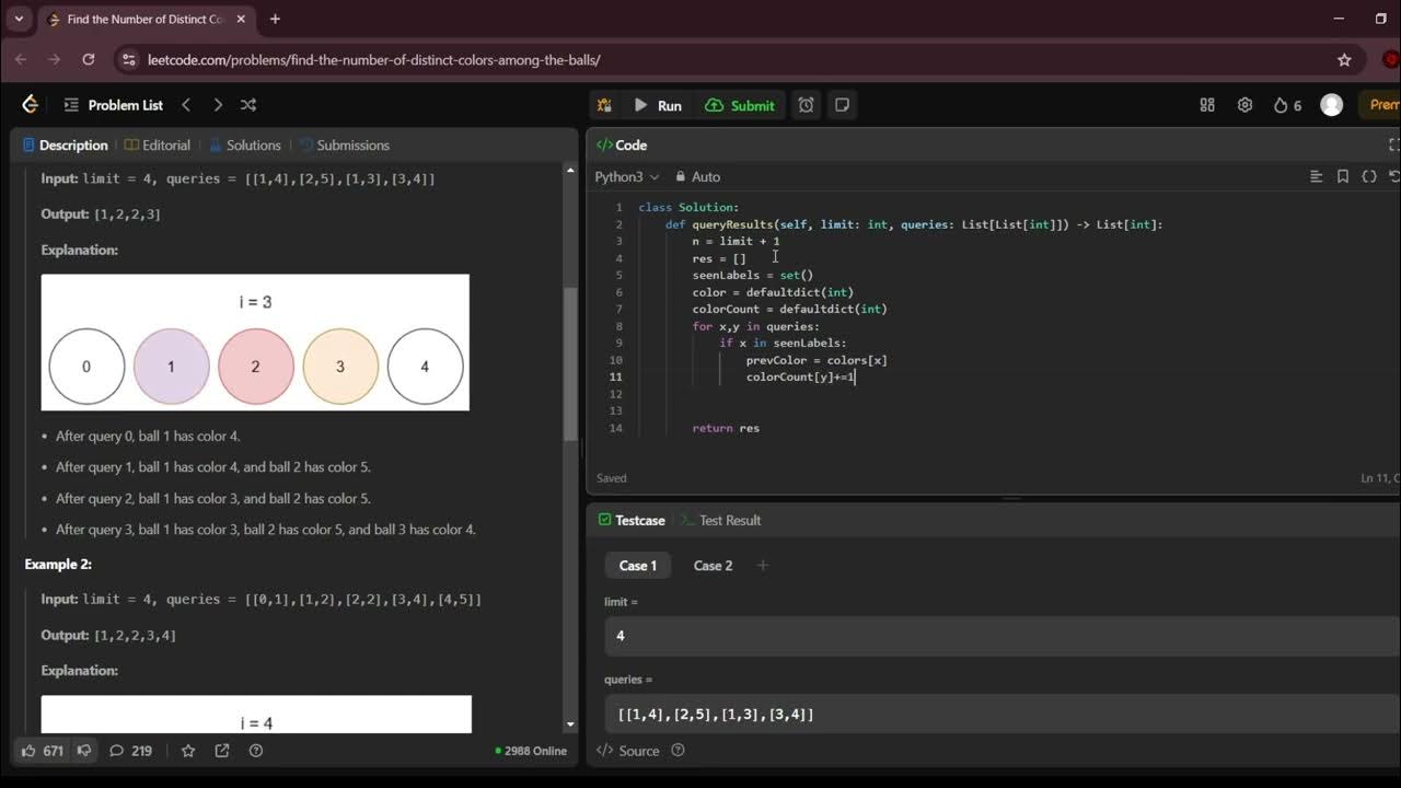 Leetcode Daily - 3160 Find the Number of Distinct Colors Among the Balls | Python - YouTube