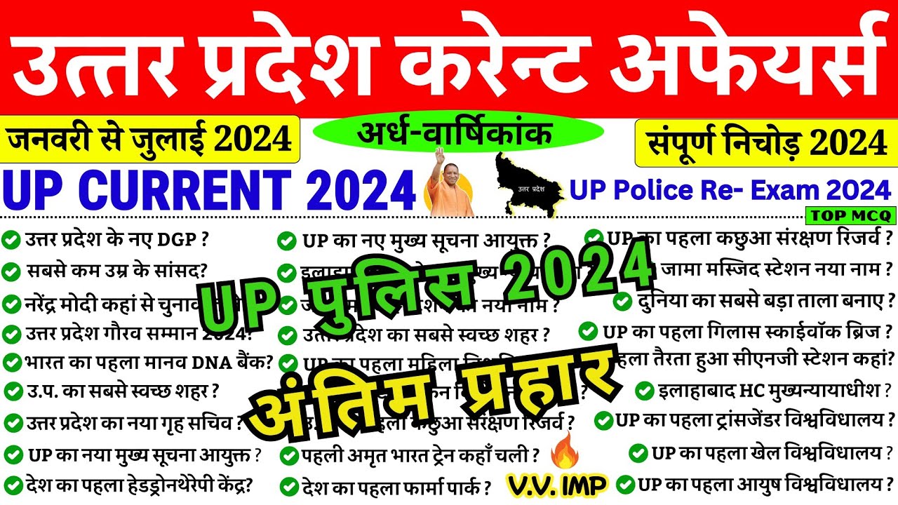 UP SPECIAL Current affairs 2024 | Last 6 month Jan to July 2024 | उत्तर ...