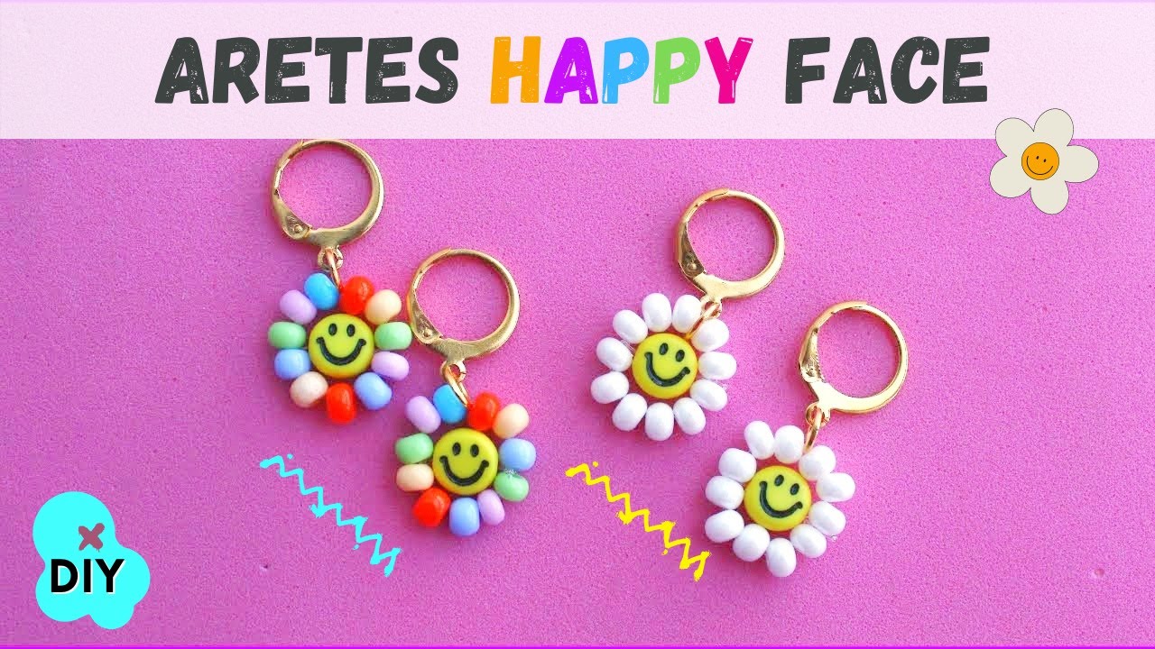 Como hacer aretes de flor con caritas felices fácil y rápido 😊 / Aretes ...