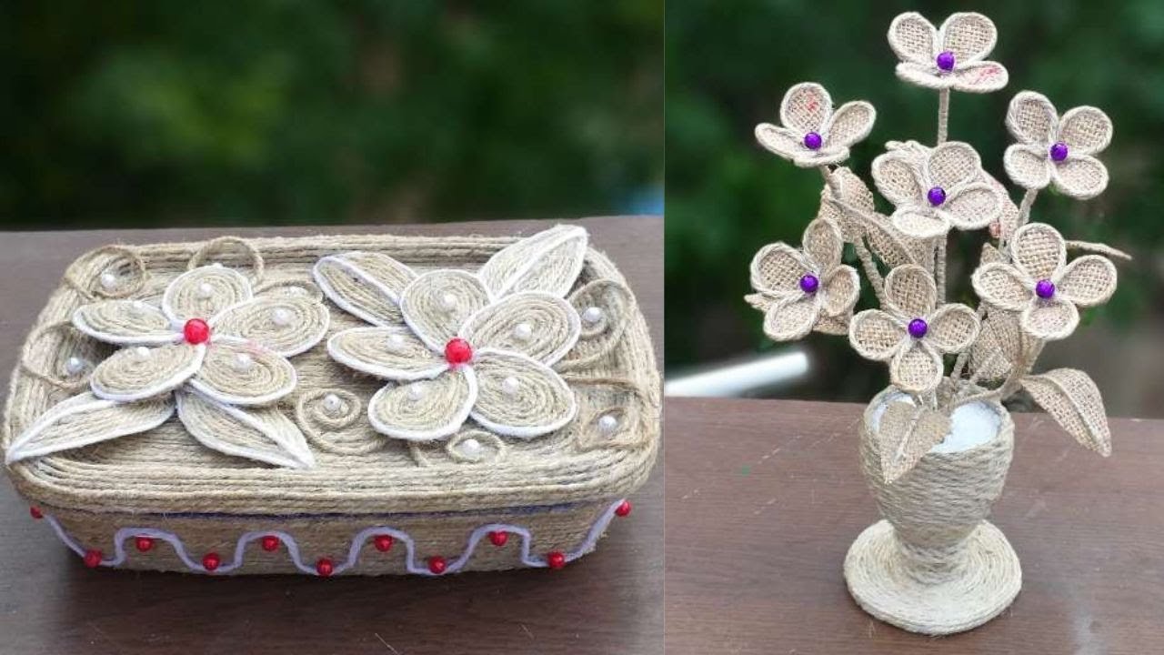 how to make jute craft || Jute rope flower and showpiece - YouTube