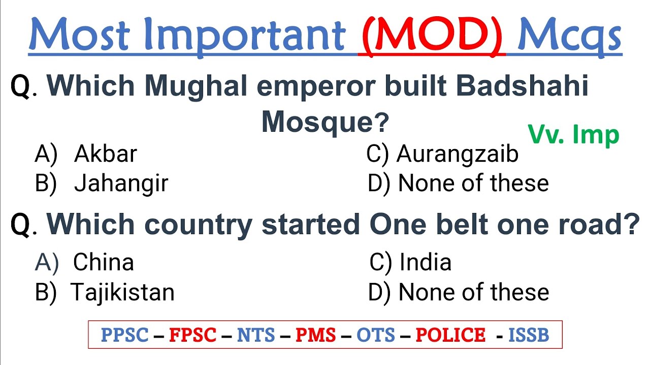 Most Important MOD Past Papers Mcqs | Ministry of Defence orignal past ...