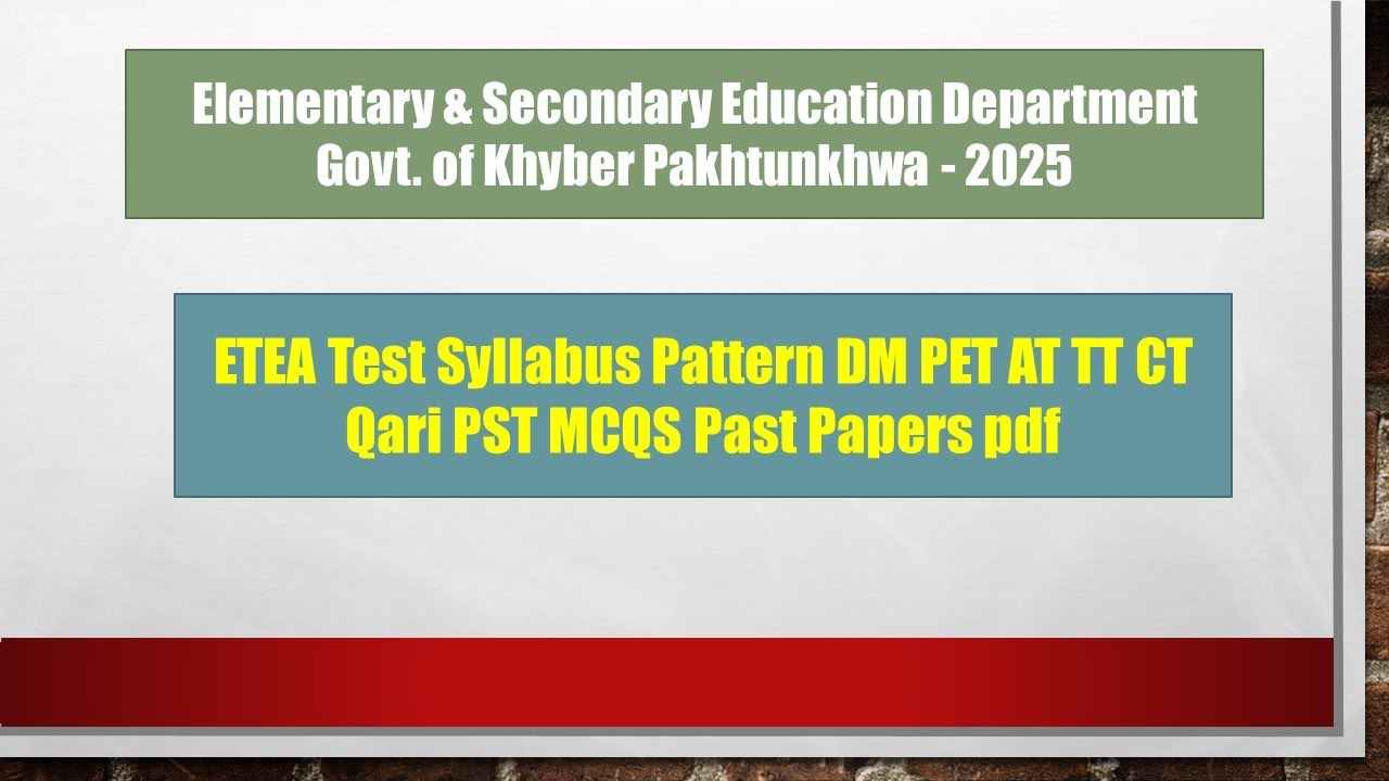 ETEA Test Syllabus Pattern DM PET AT TT CT Qari PST MCQS Past Papers ...