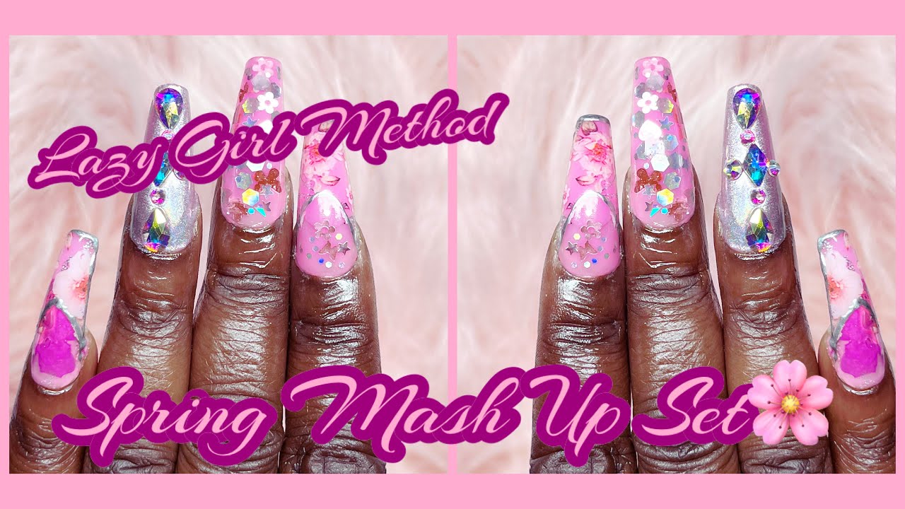 Mash Up Spring Nails | Encapsulated Flowers | French Foil Nails🌸 - YouTube