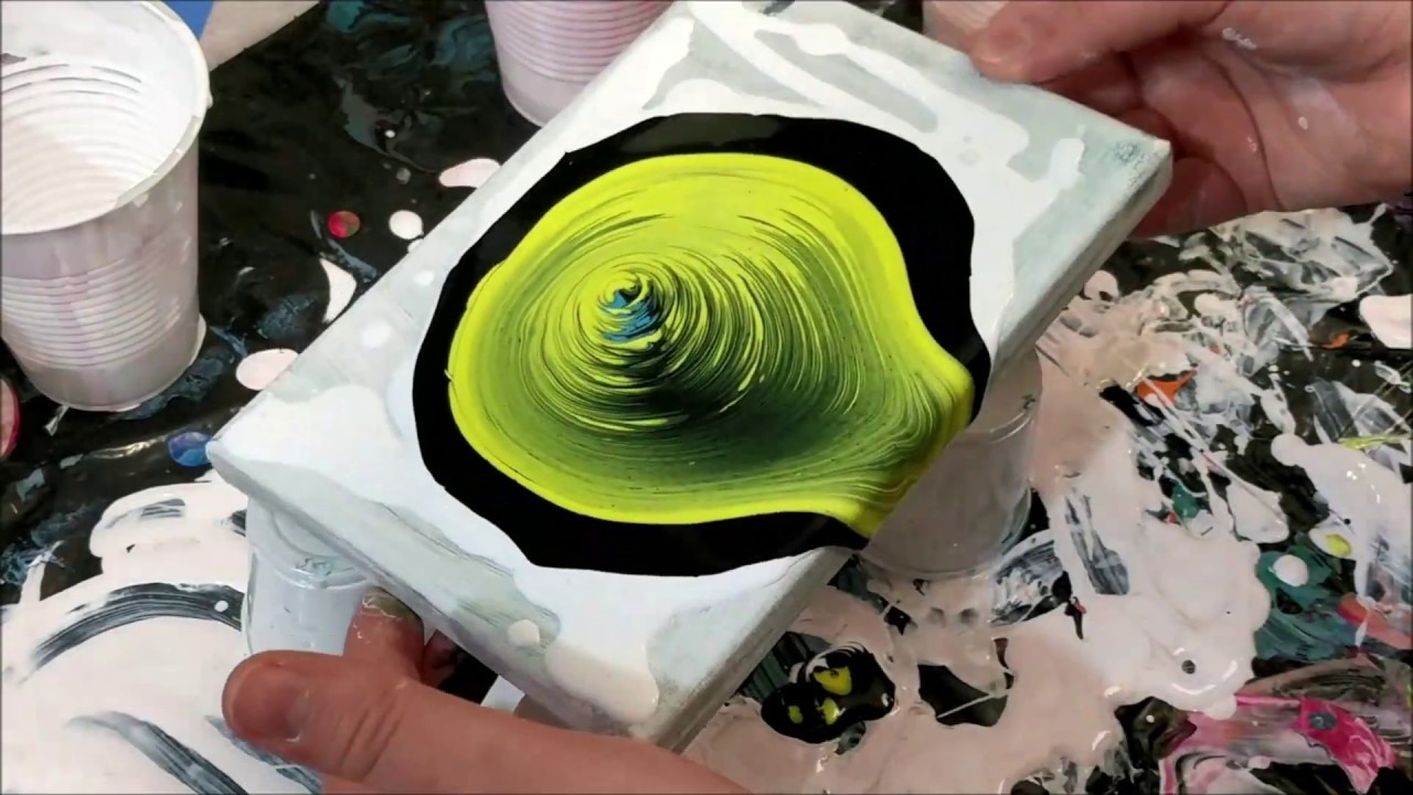 Black Yellow and SURPRISE COLOR Tree Ring Acrylic Paint Pour - YouTube