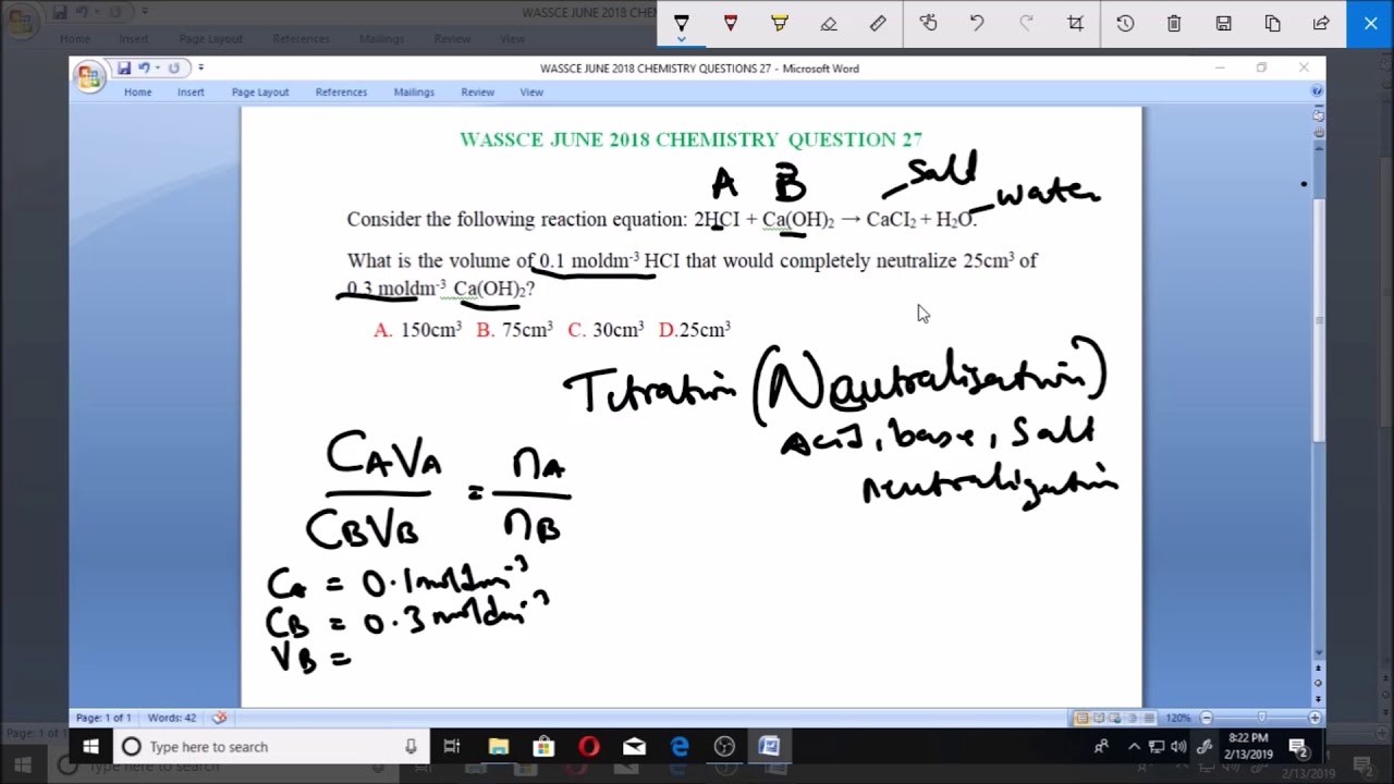 WAEC CHEMISTRY PAST QUESTION 27 2018 Nuetralization and Titration - YouTube