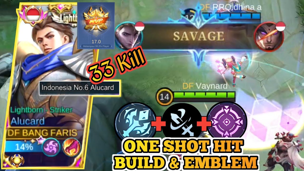 WTF DAMAGE 33 KILL!! BEST ALUCARD ONE HIT BUILD & EMBLEM FOR AOUTO WIN ...